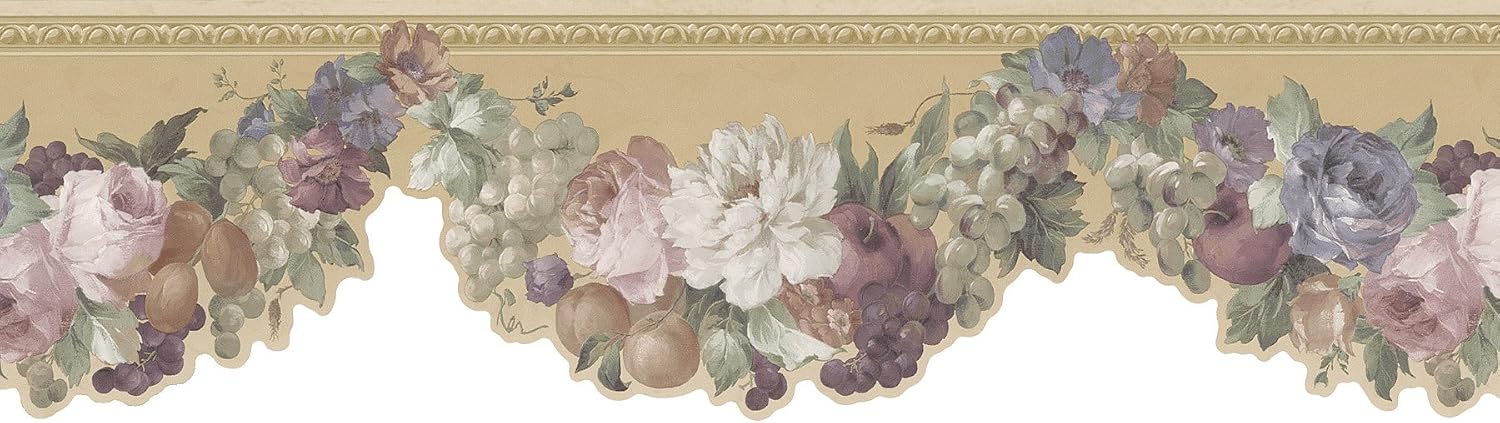 Brewster 499-22518 Fruit and Floral Border Wallpaper, Mauve - Brewster ...