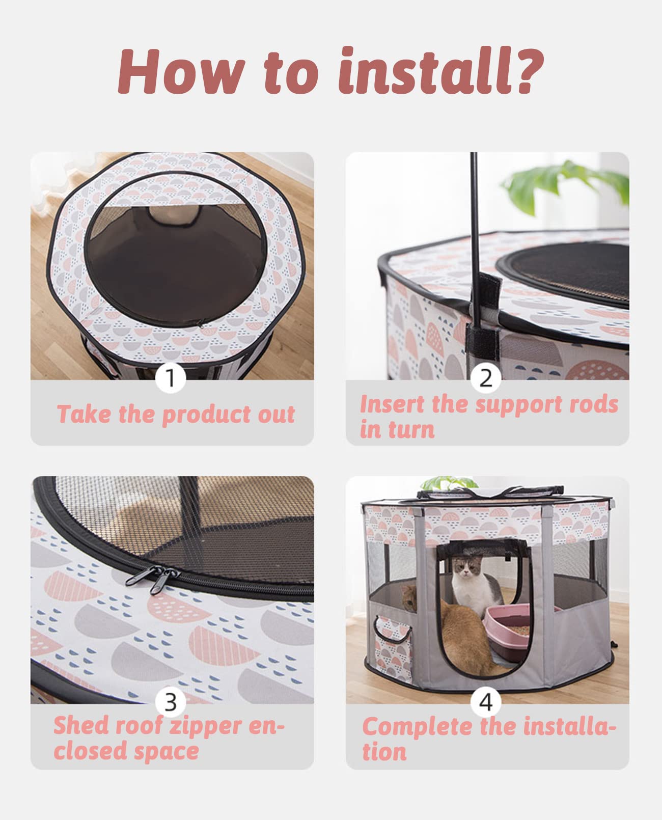 BNOSDM Rabbit Playpen with Zippered Top Portable Cat Play pens Cage ...