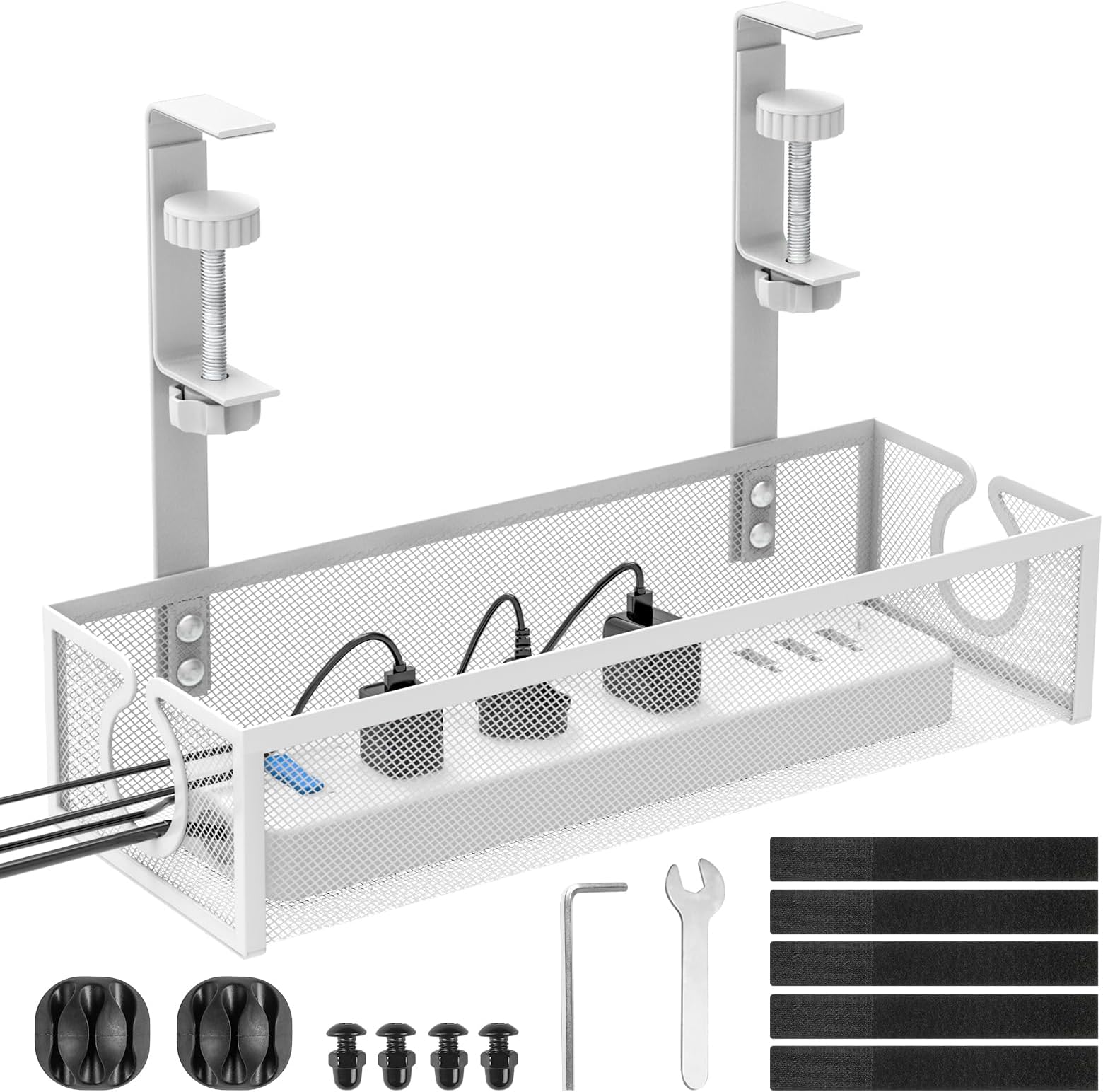 TriPro Cable Management Under Desk - 2 Pack, Upgraded Long Arm Clamp ...