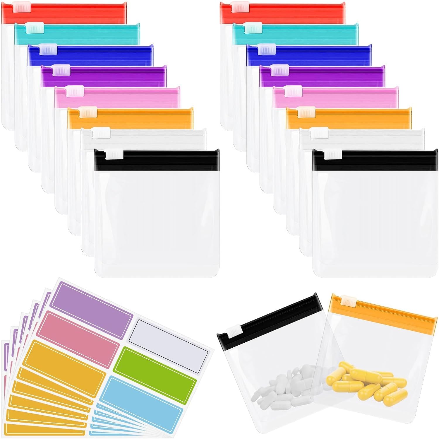 22Pcs Pill Pouch Bags Set,Zippered Pill Pouches with Label Reusable ...