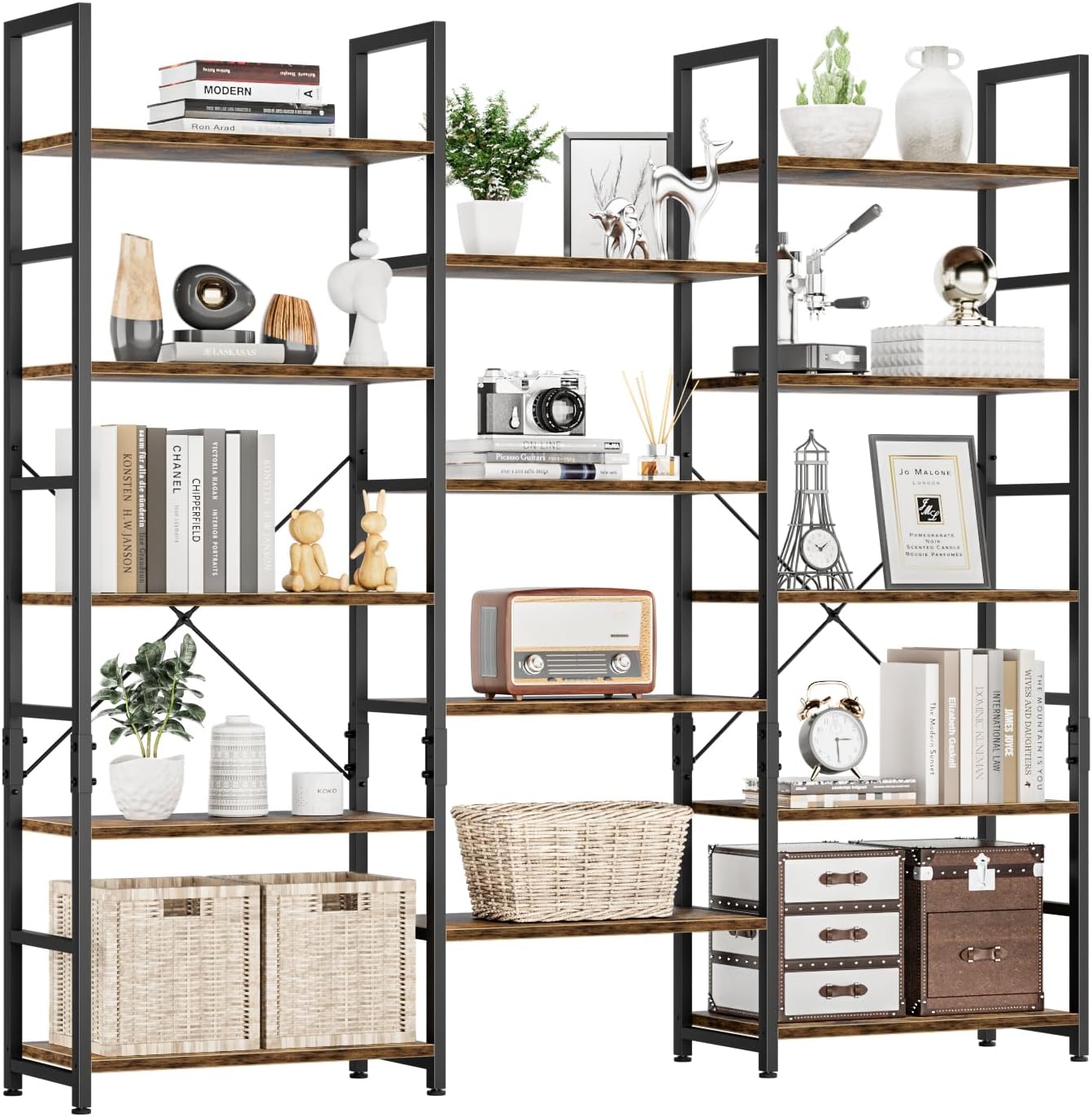 Amazon.com: Triple Wide 5 Tier Book Shelf, Large Industrial Bookcases ...