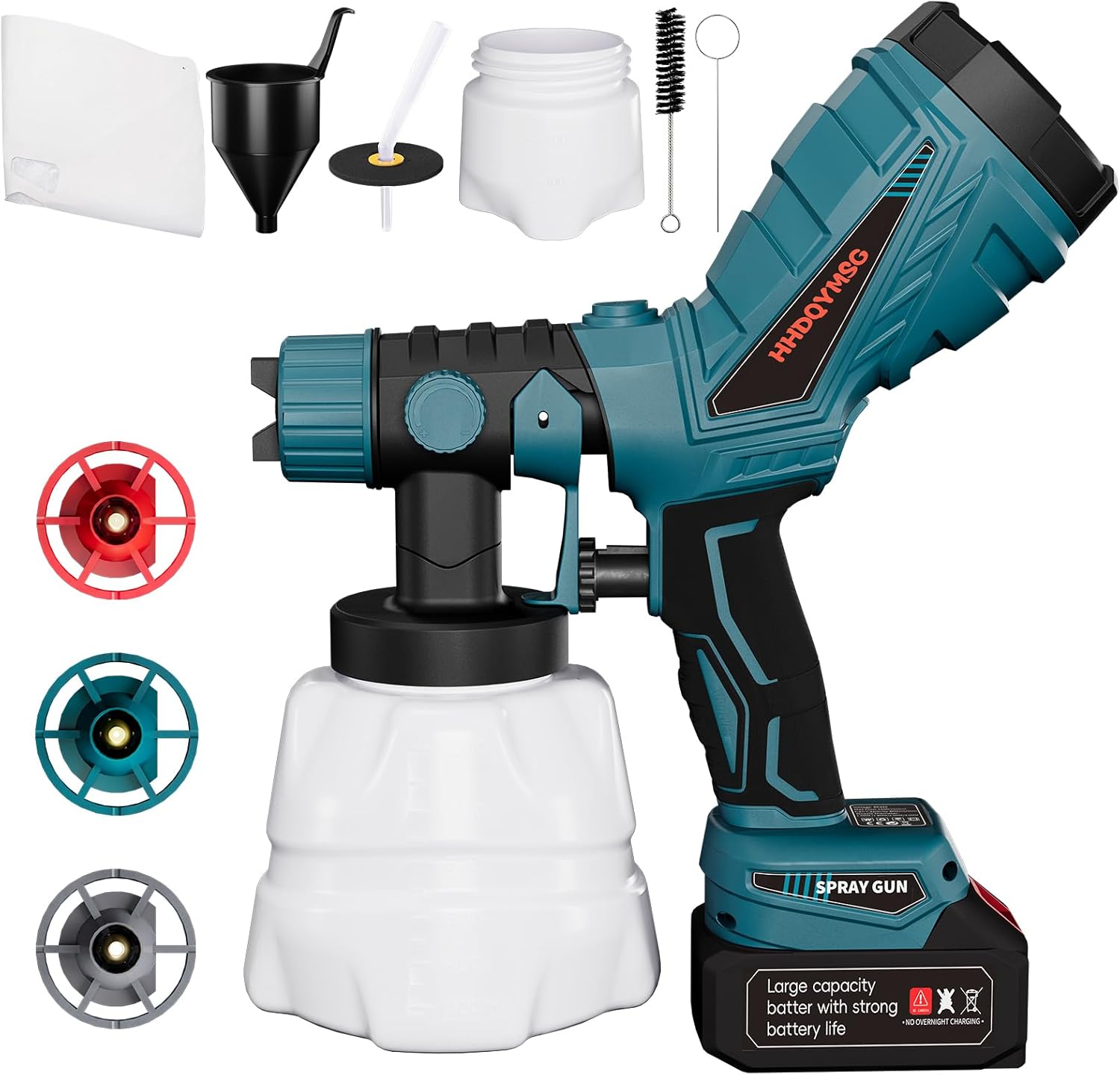 Cordless Paint Sprayer, HHDQYMSG Battery Power Sprayer with 3000mAh, 4 ...
