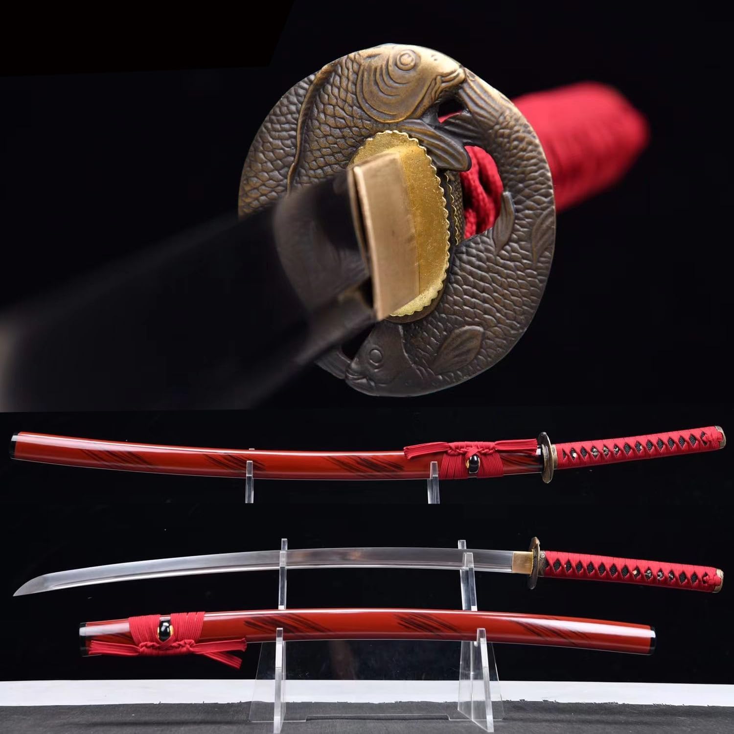 Amazon.com : HERO SWORD-Red Katana Handmade 1095 High Carbon Steel ...