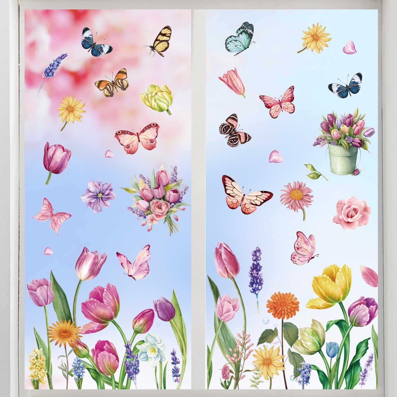 Amazon.com: duahappy Spring Summer Window Cling Stickers, Flowers ...