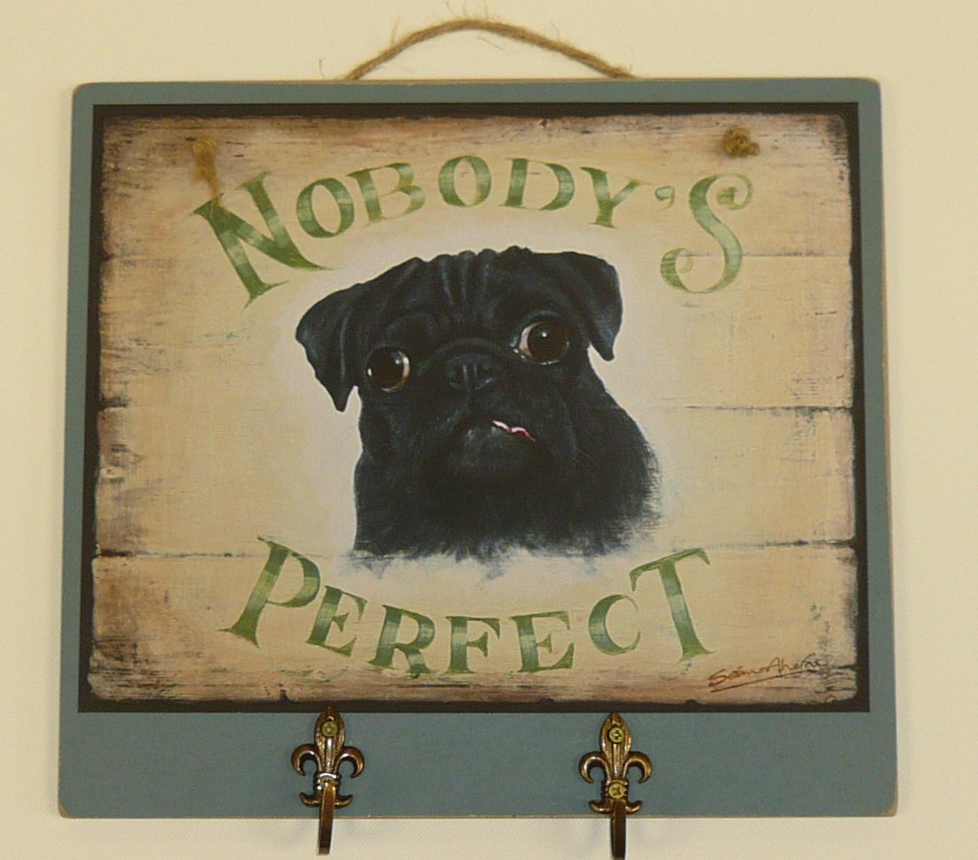 Amazon.com: Black Pug Shabby Chic Dog Lead / Key Hook Holder