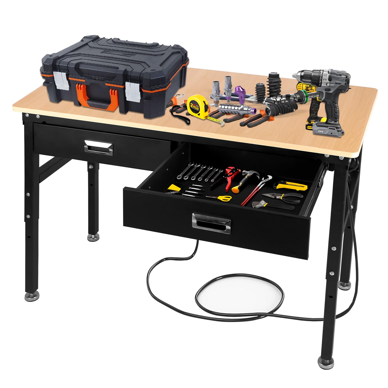 48'' Adjustable Workbench with Power Outlet,Workbenche with Drawer for ...