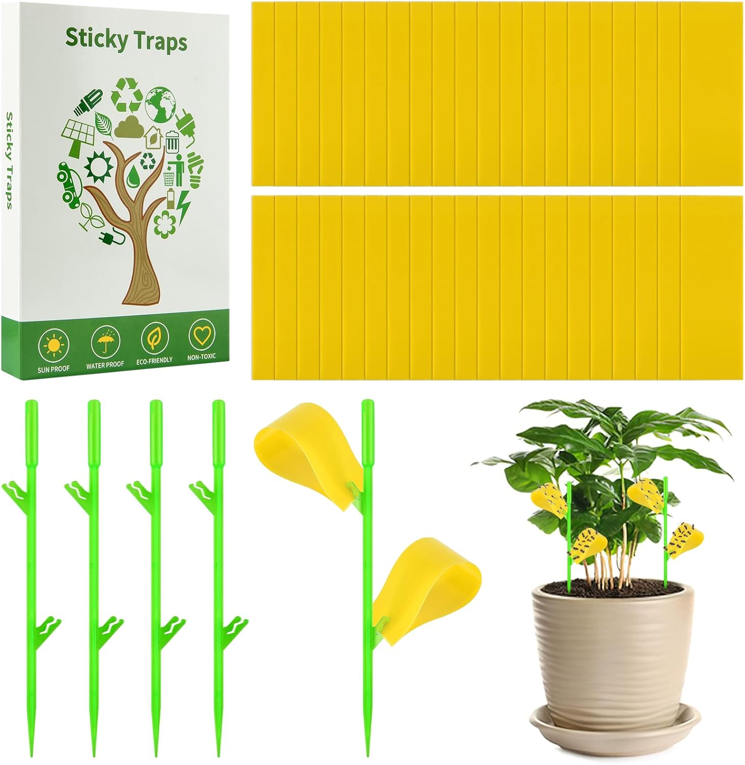 Fruit Fly Traps, Triitech 50 Pack Yellow Sticky Fly Traps, Flying ...