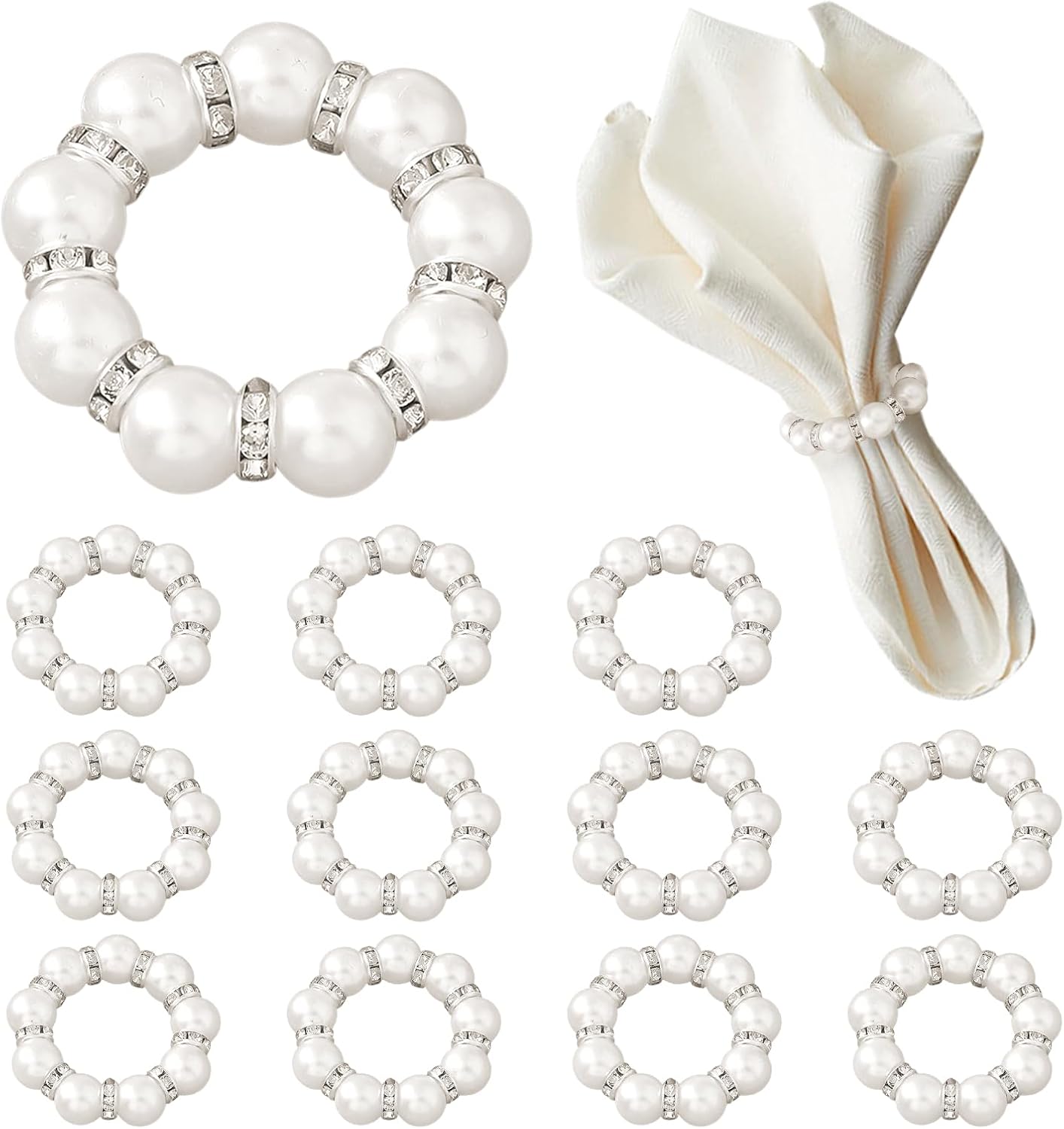 Amazon.com: Pearl Napkin Rings, Round Napkin Buckles Wedding Beaded ...
