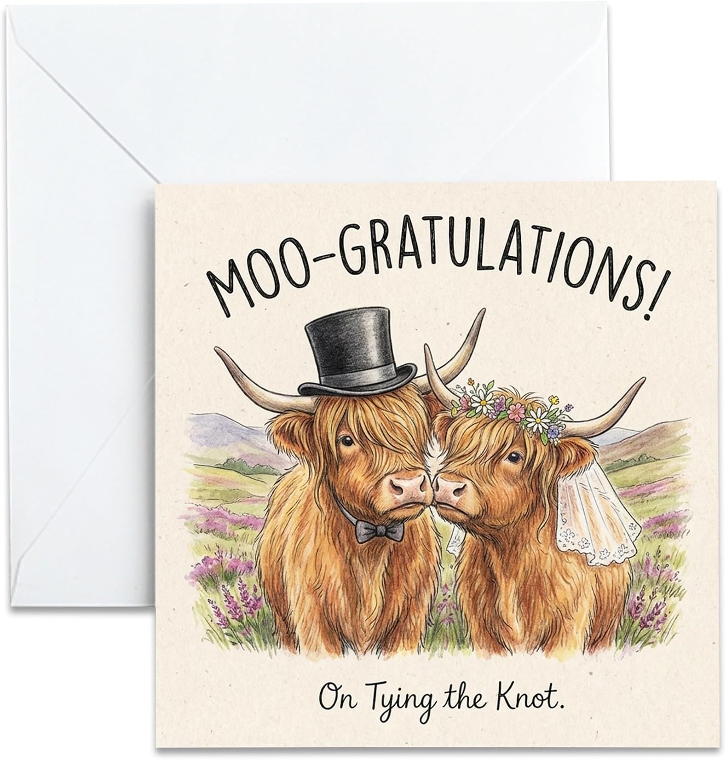 Funny Wedding Card for Bride and Groom, Highland Cow Design, Moo ...