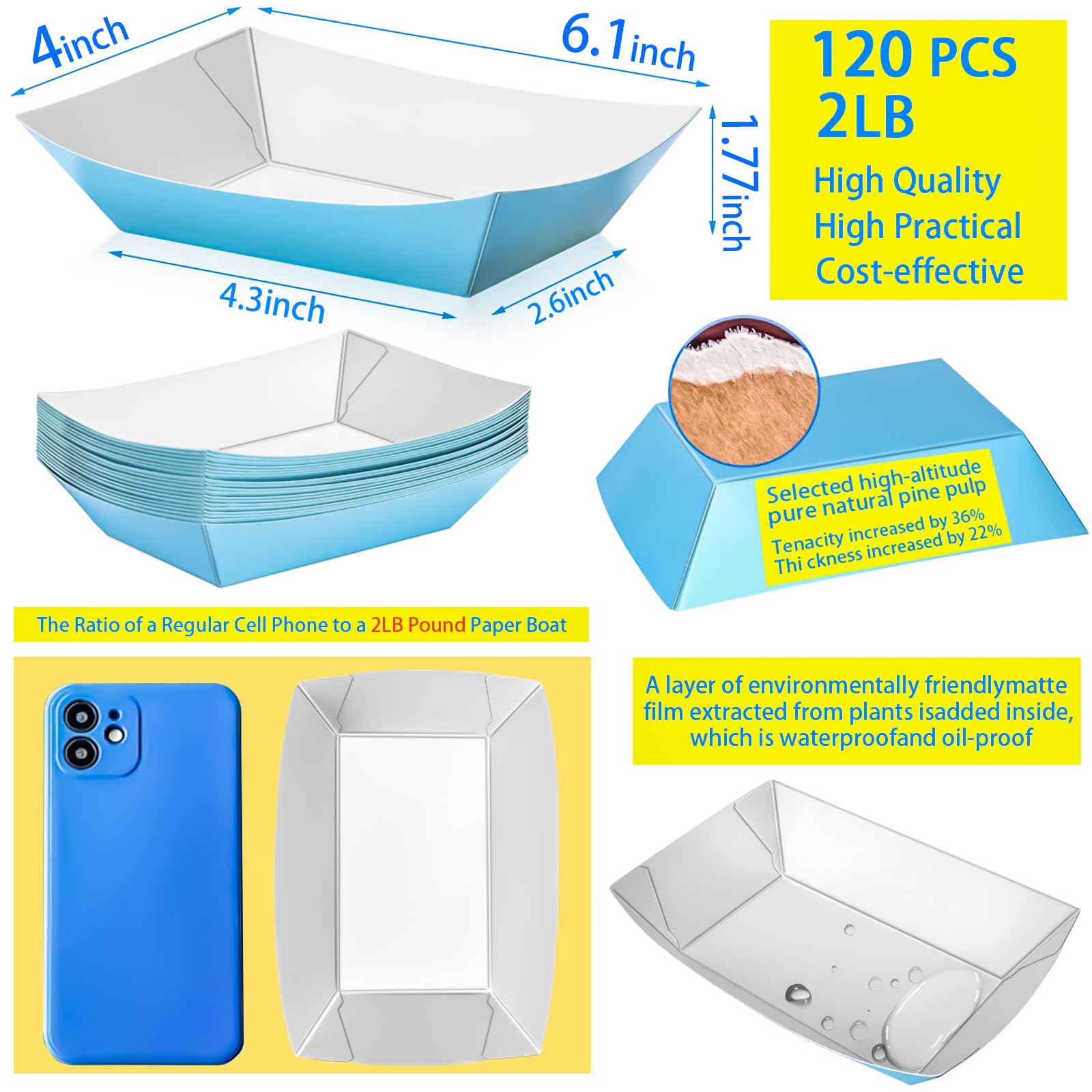 Snapklik.com : MotBach 120 Pack 2LB Colorful Paper Food Boat Trays ...