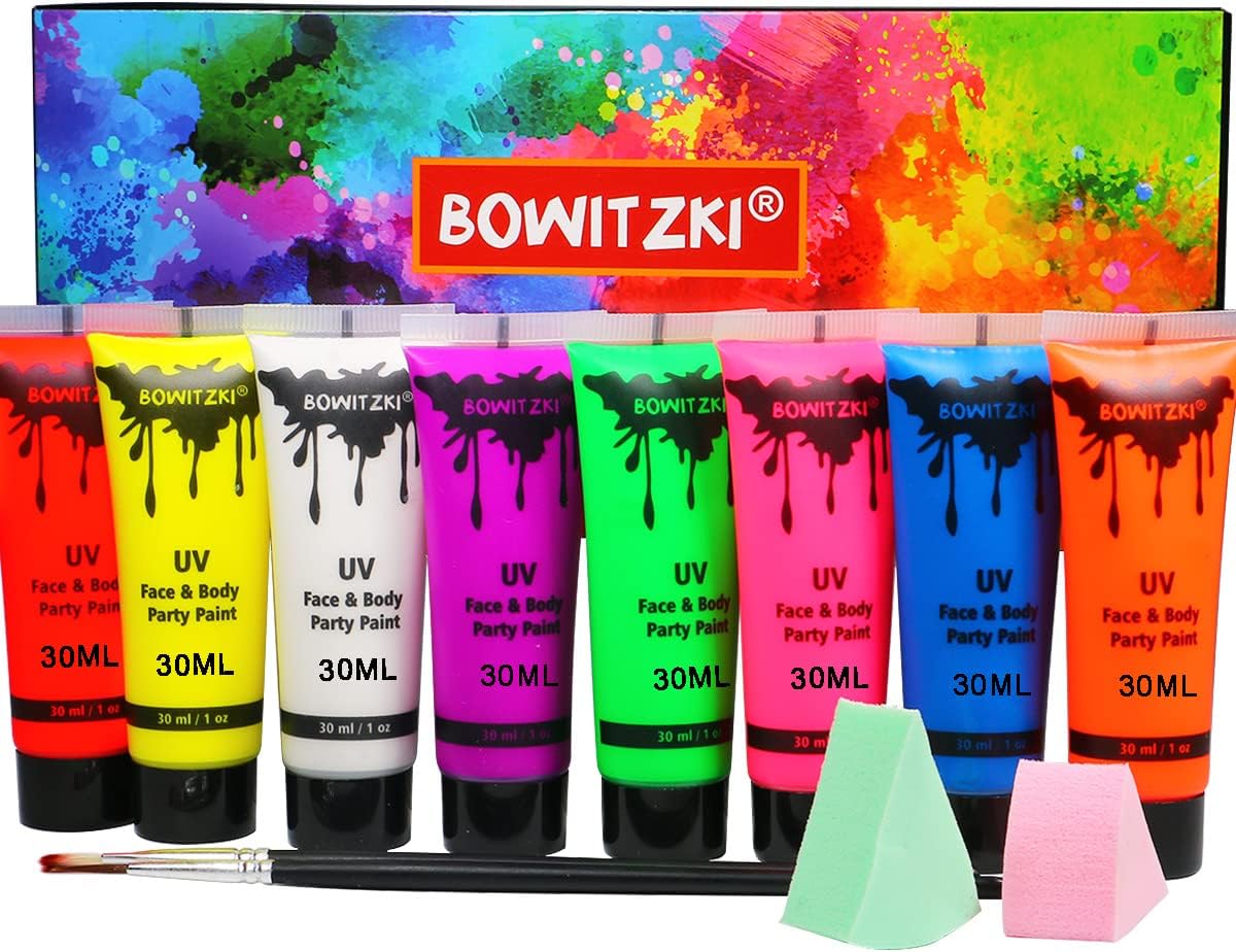 Bowitzki UV Neon Face and Body Paint 8 x 30ml Largest Kit Black Light ...