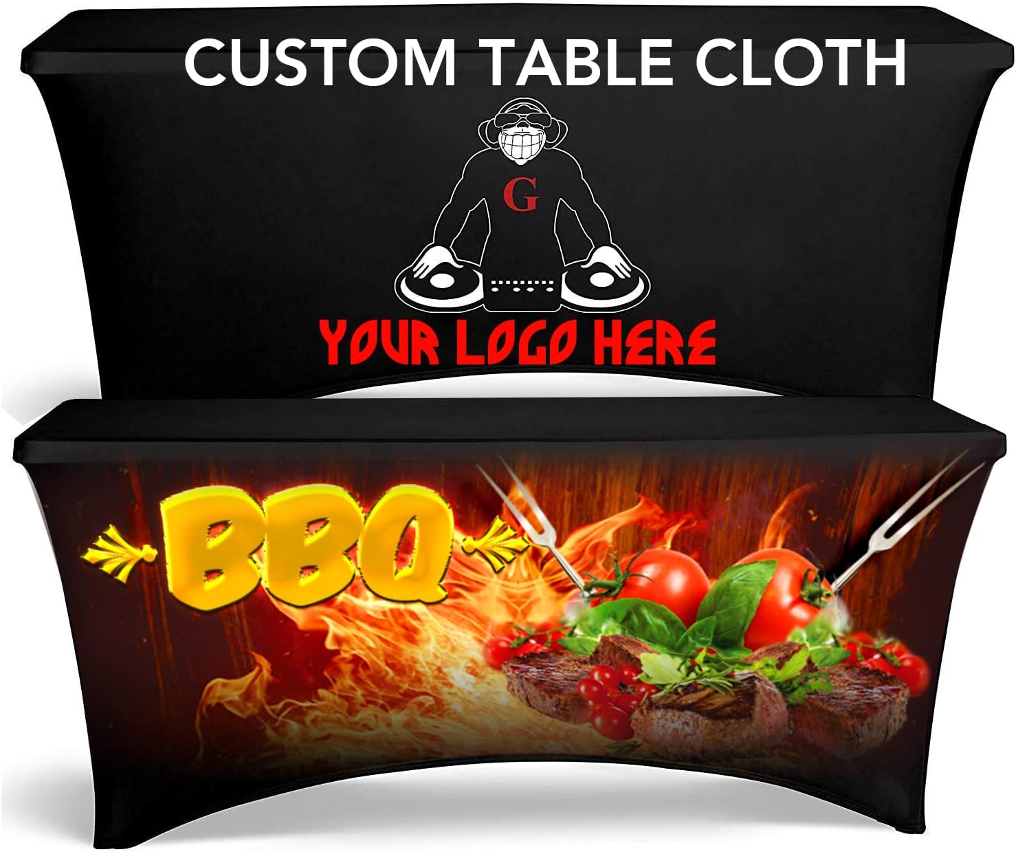 Amazon.com: UNIQ SIGNS Logo Tablecloth 6ft Black Spandex Rectangular ...