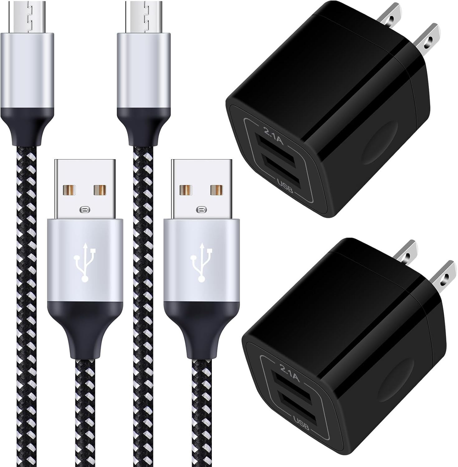 Amazon.com: Android Charger, 2-Pack 2.1A Dual Port USB Charging Block ...