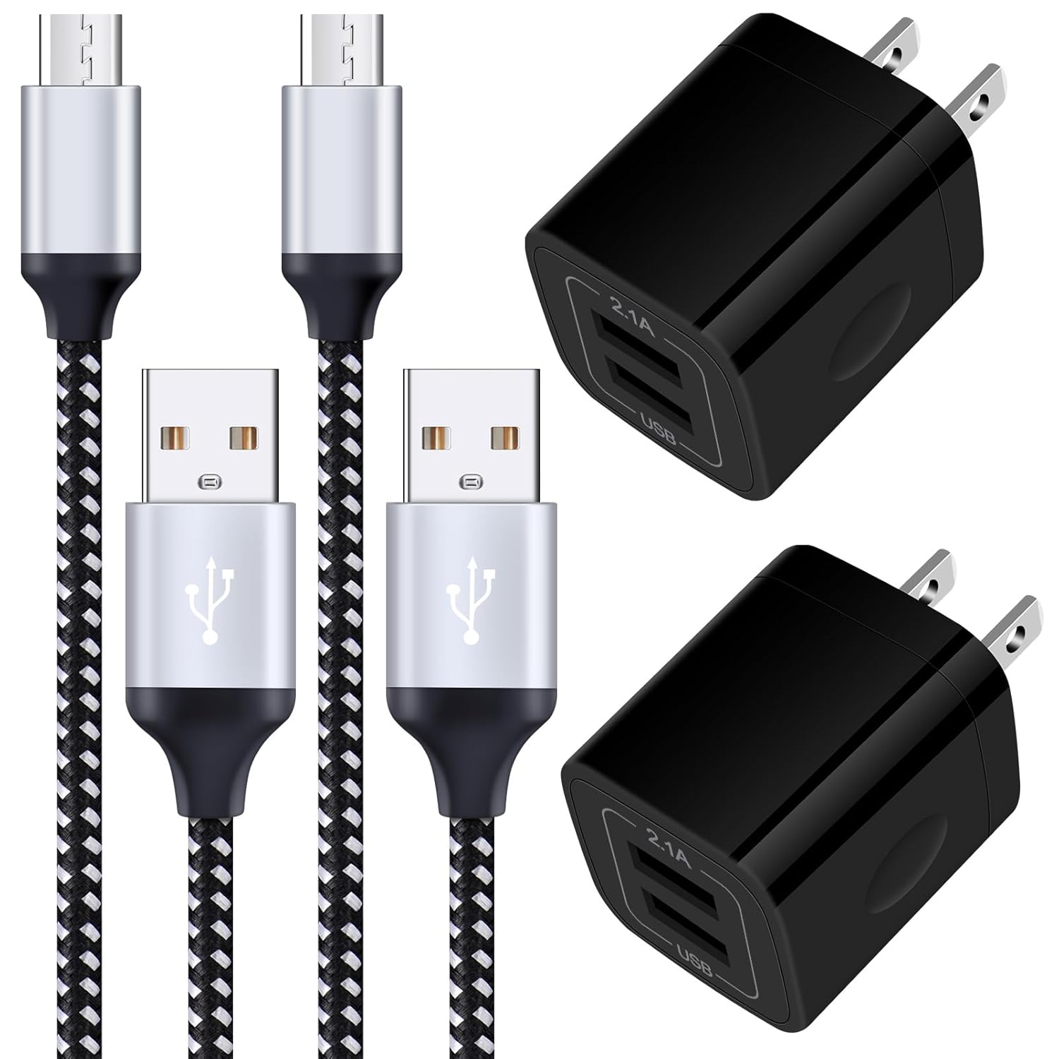 Amazon.com: Android Charger, 2-Pack 2.1A Dual Port USB Charging Block ...