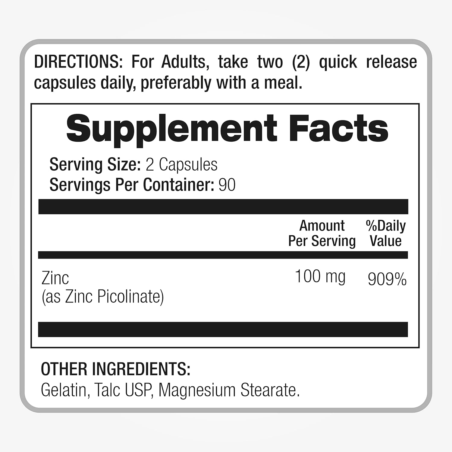 LAB – Zinc – 100 mg por porción de – Picolinato de zinc – Suplemento de ...