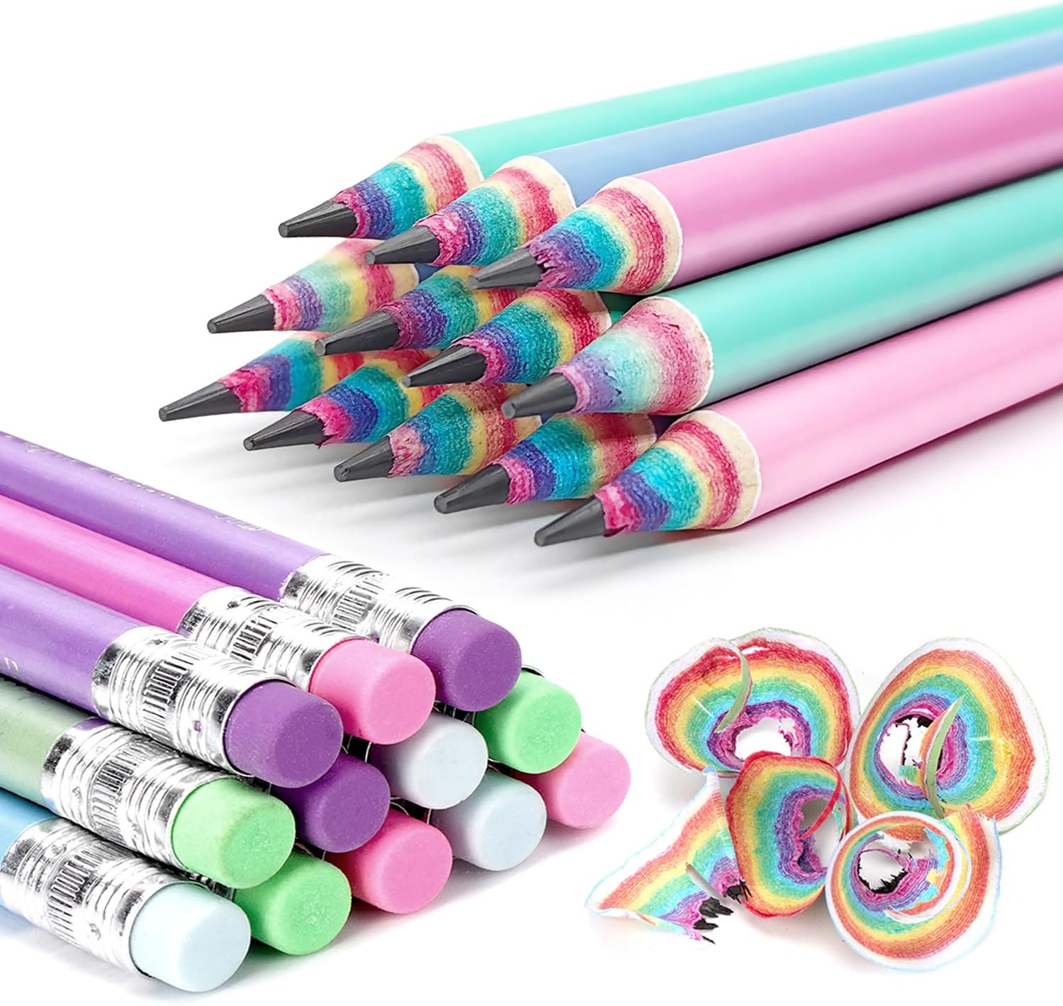Hanffero Rainbow Pencils, Writing Drawing Pencil with Rubber ...