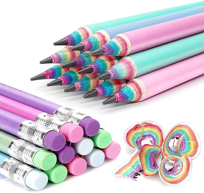 Hanffero Rainbow Pencils, Writing Drawing Pencil with Rubber ...