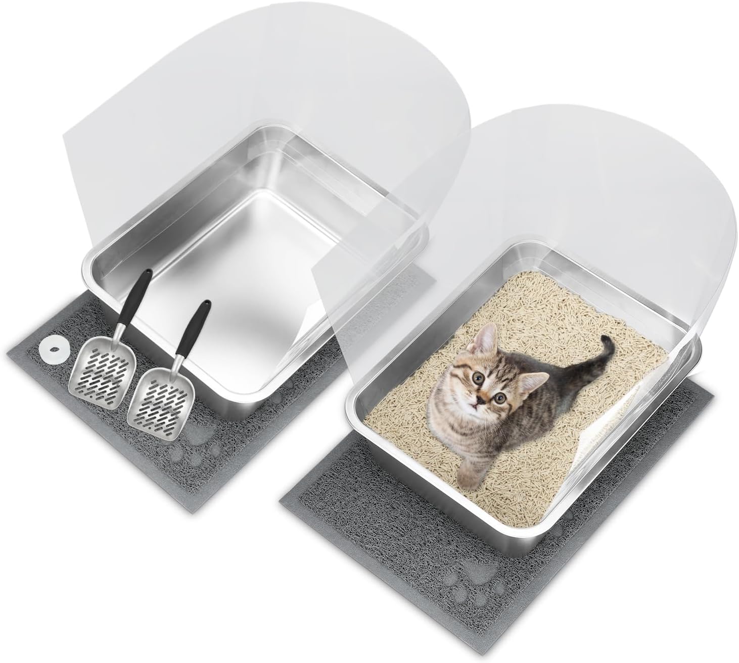RANYPET Stainless Steel Cat Litter Tray Set,Cat Litter Box with Anti ...