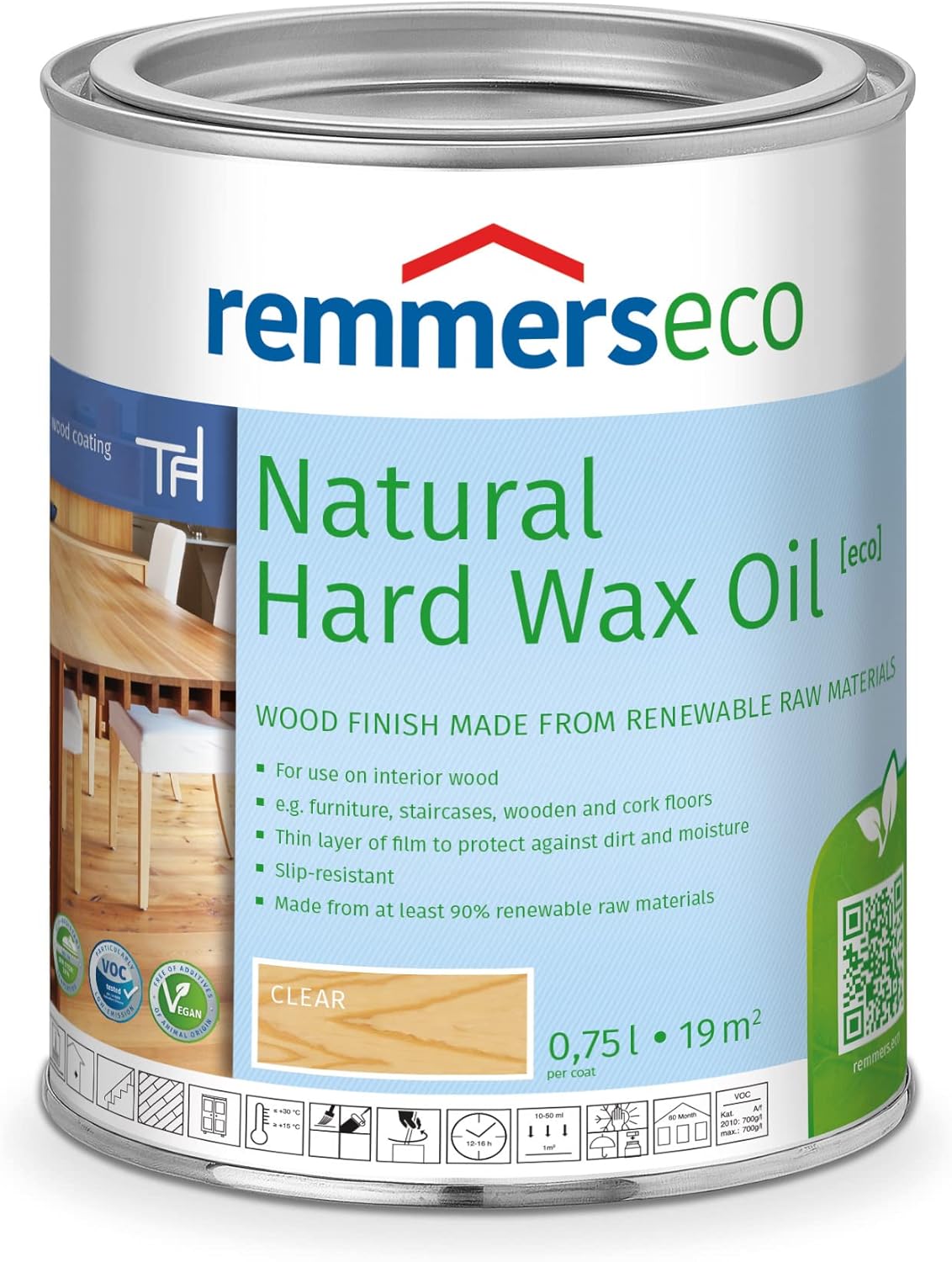 Remmers Natural Hard Wax Oil [eco] Clear, 0,75 Litre, Hard Wax Oil for ...