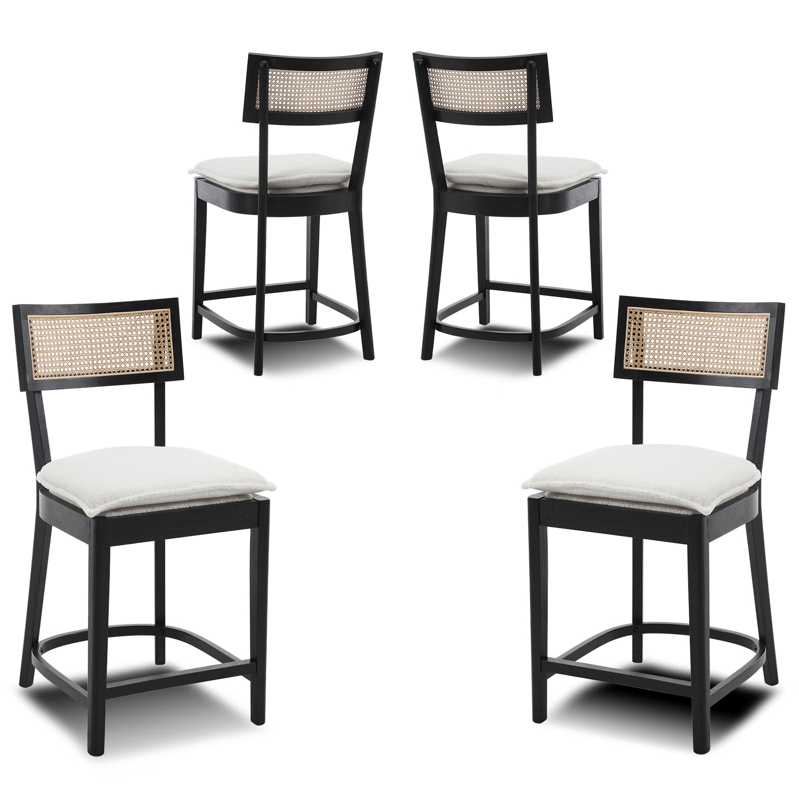 Amazon.com: ChicAura 26” Black Rattan Counter Stools Set of 4, Wood ...