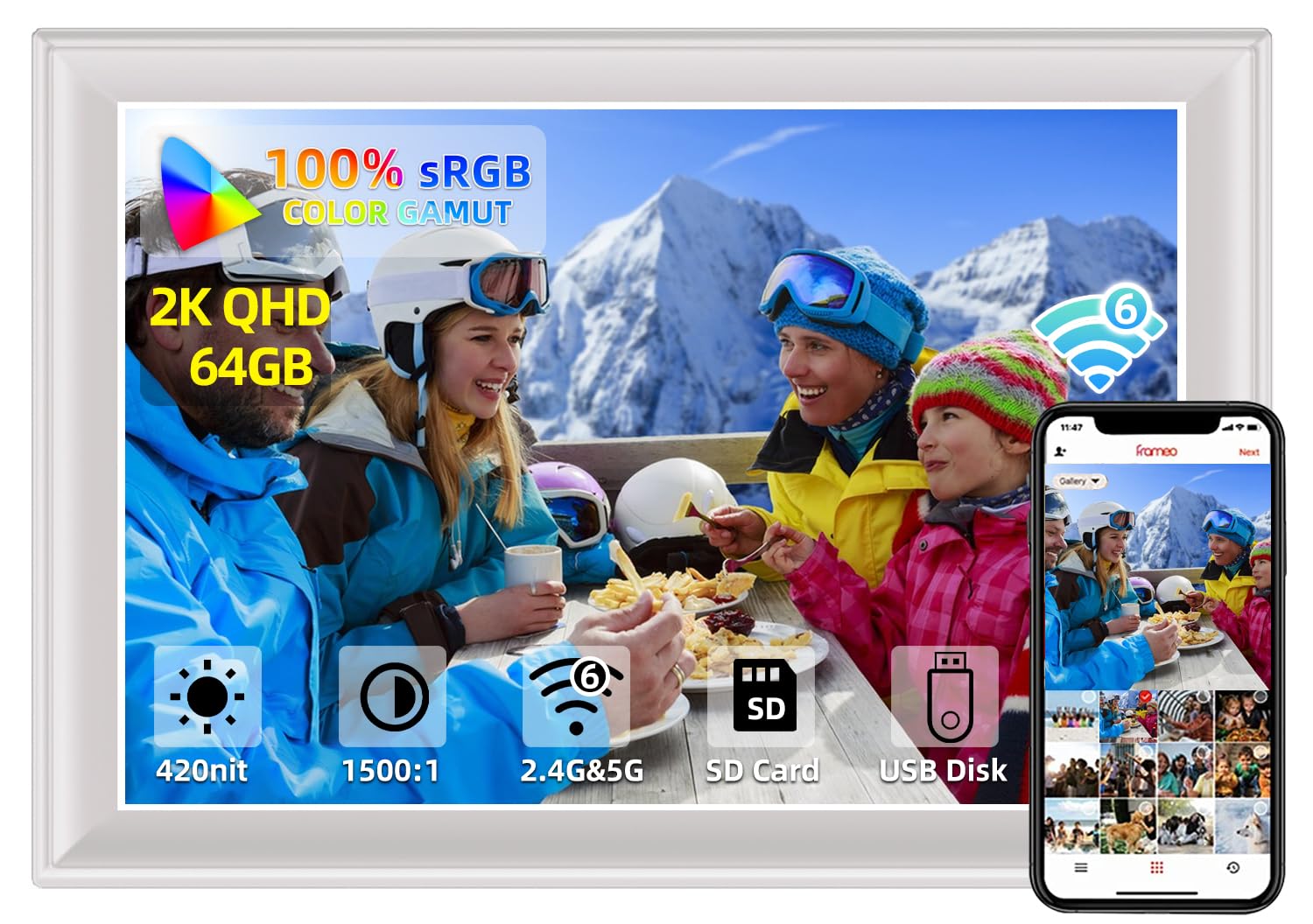 Amazon.com : 64GB 2K 11inch Digital Photo Frame WiFi6&5G Digital ...