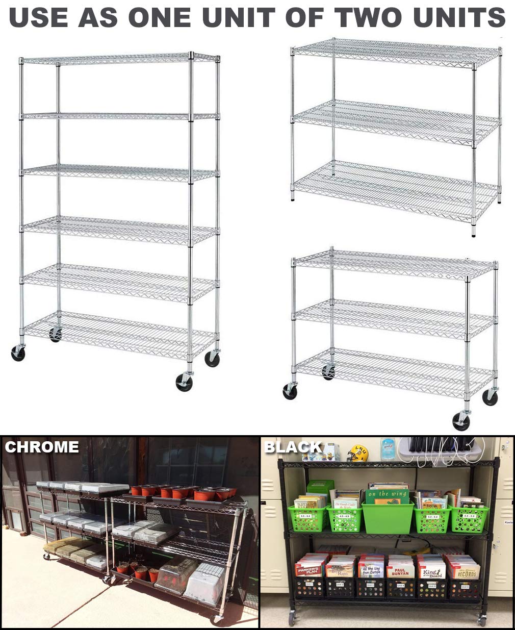 6000 LBS Chrome 6 Tier Wire Shelving Unit Rack - 18"x48"x76", NSF Metal ...