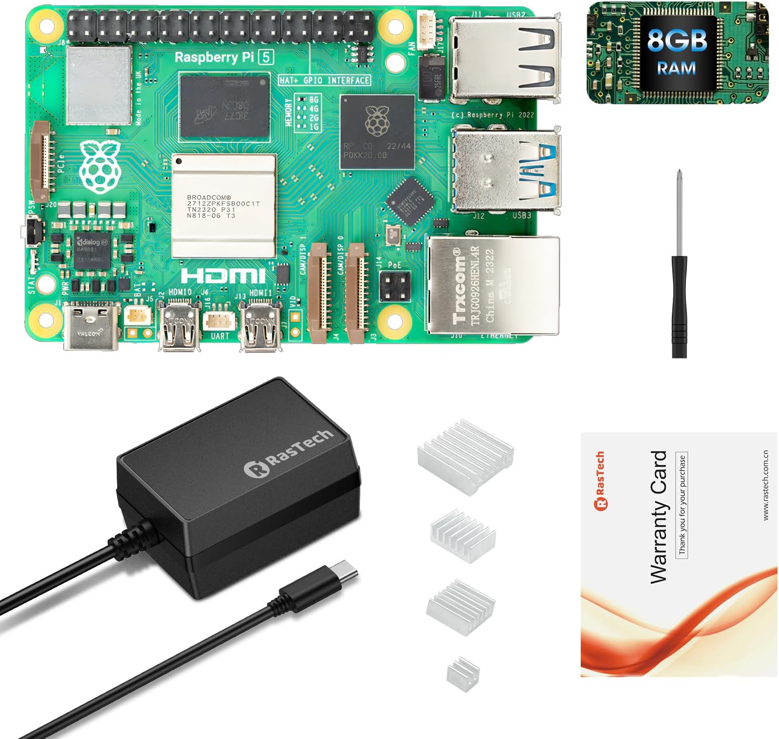 Amazon.com: RasTech Raspberry Pi 5 Kit 8GB RAM with 27W PD Power Supply ...
