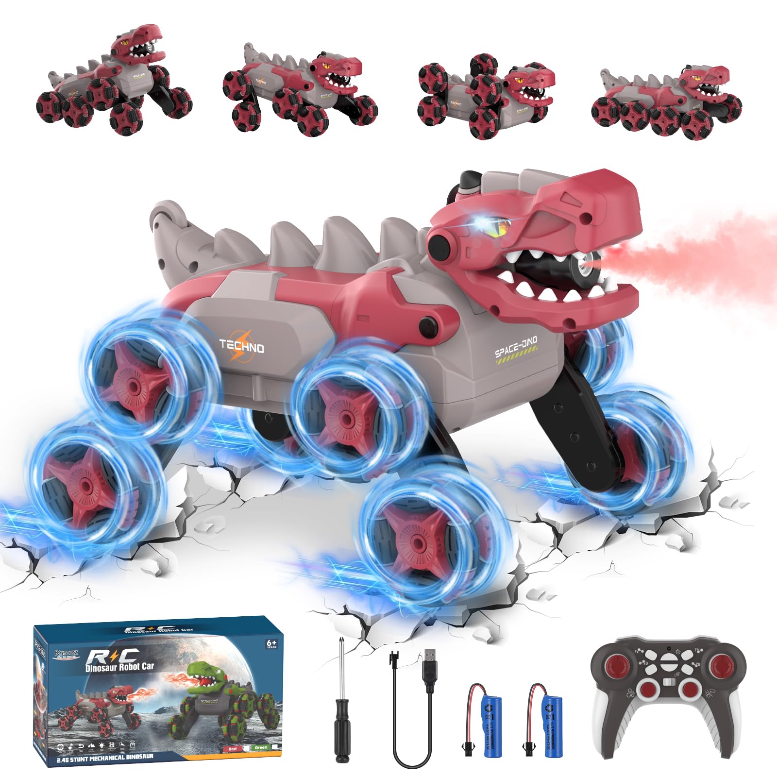 Amazon.com: Dinosaur Remote Control Car - 8WD RC Car Toy for 4 5 6 7 8 ...