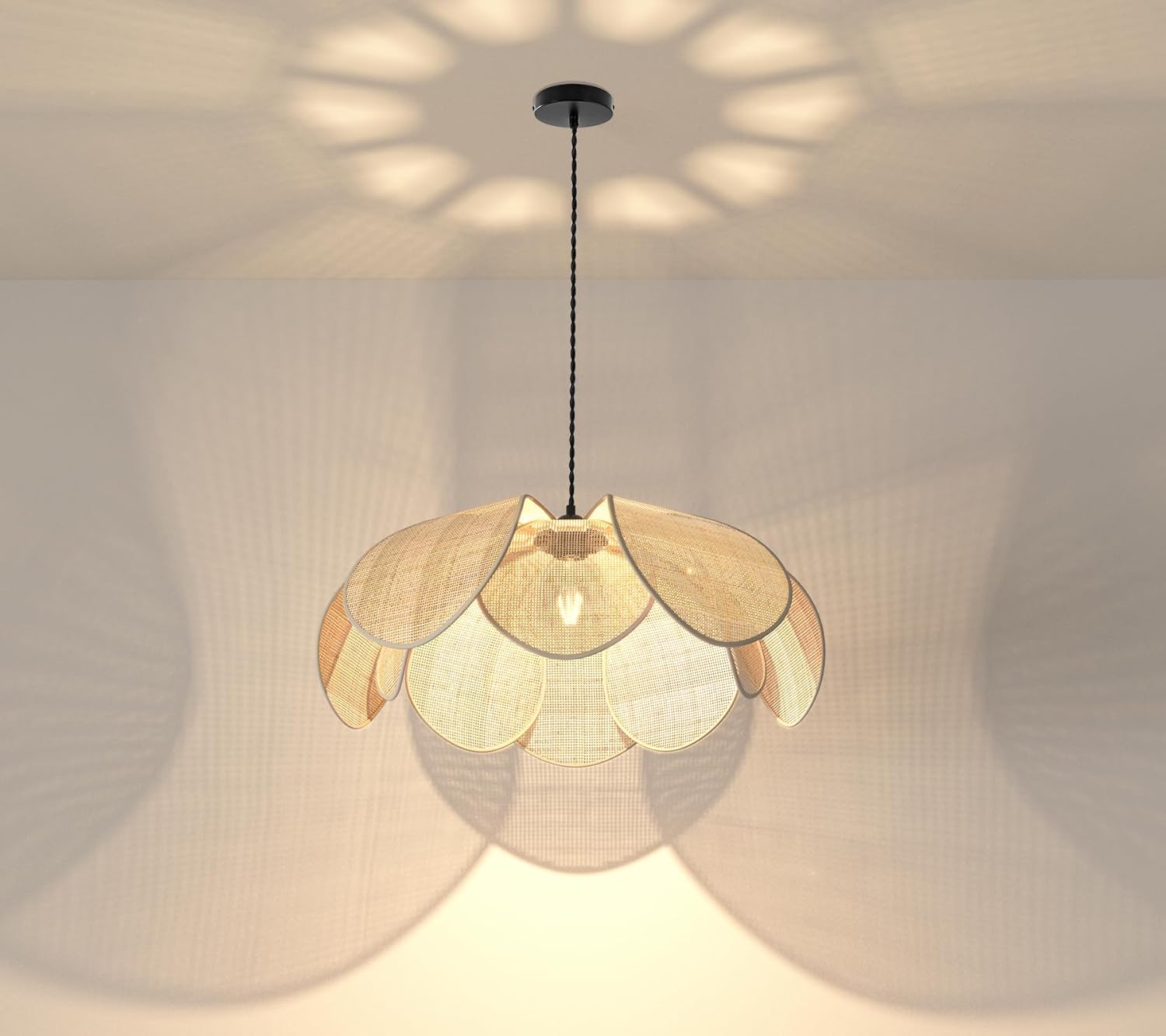 LMLAITE Boho Chandelier, Rustic Hemp Rope Pendant Light Hand-Woven ...