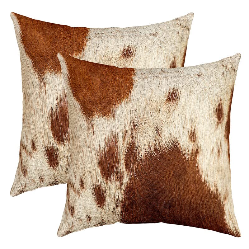 Cowhide Throw Pillow Covers 22"x22" Set of 2 Soft Cow Fur Pillow Cases ...