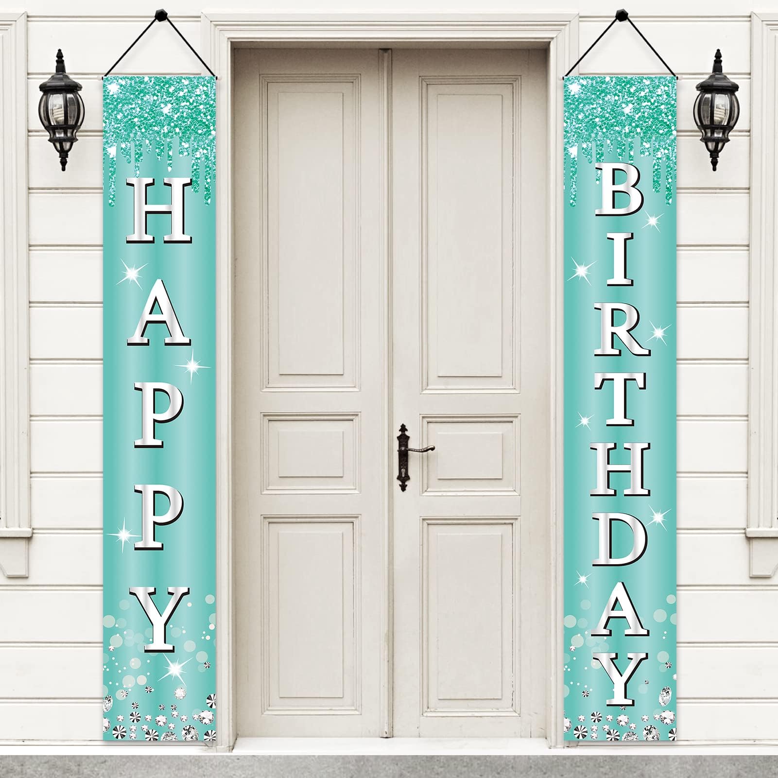 Amazon.com: Teal Birthday Banner Turquoise and Silver Green Birthday ...