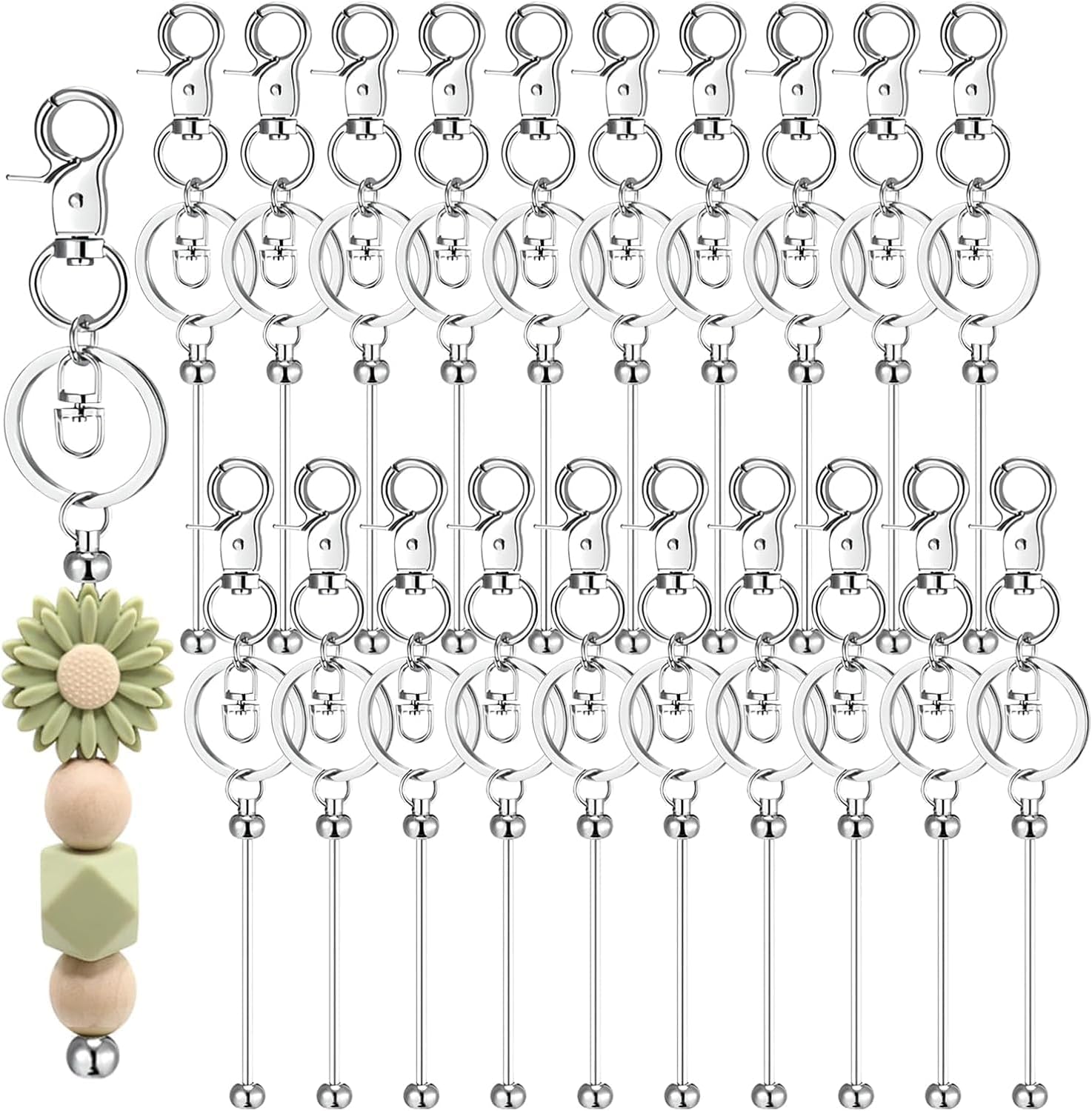 Amazon.com: 20Pcs Beadable Keychain Bar, 360° Rotatable DIY Beaded ...