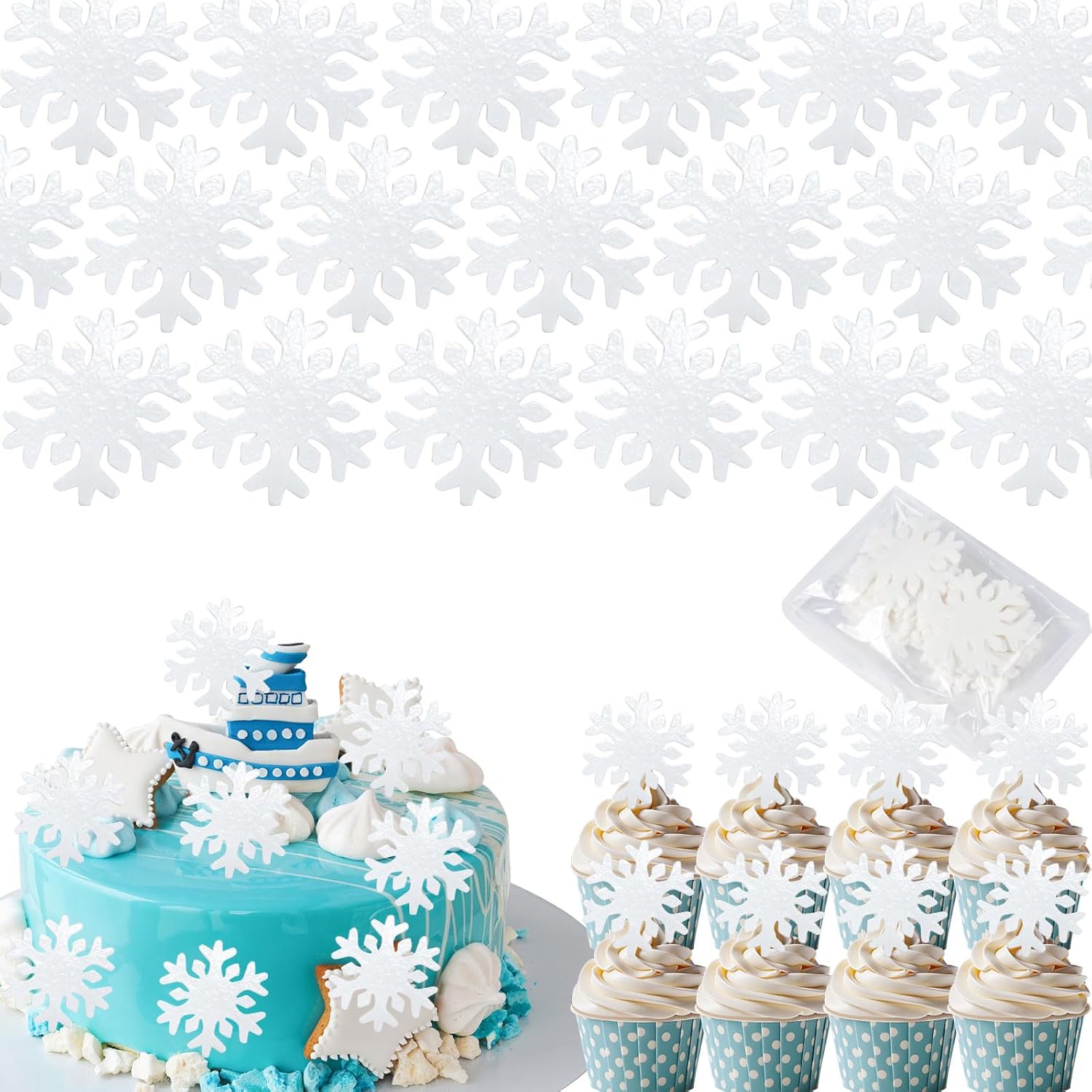 Amazon.com: 50pcs Edible Snowflake Cupcake Toppers – Edible Cake ...