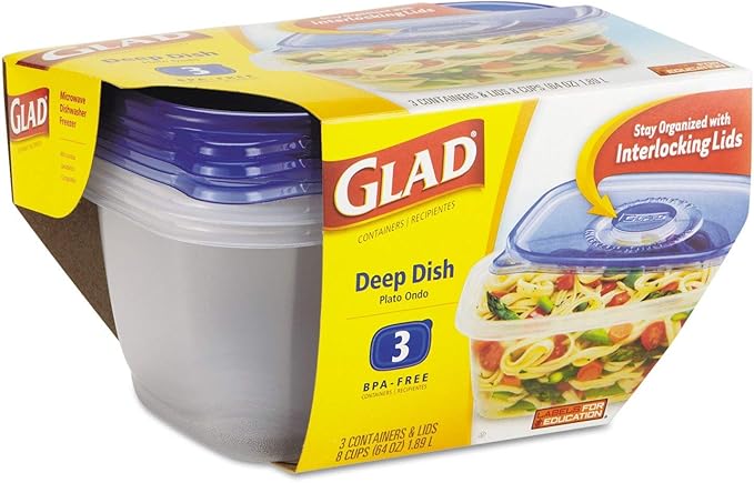 Amazon.com: GladWare Deep Dish Containers with Lids, 8 Cups (64 oz) 3 ...