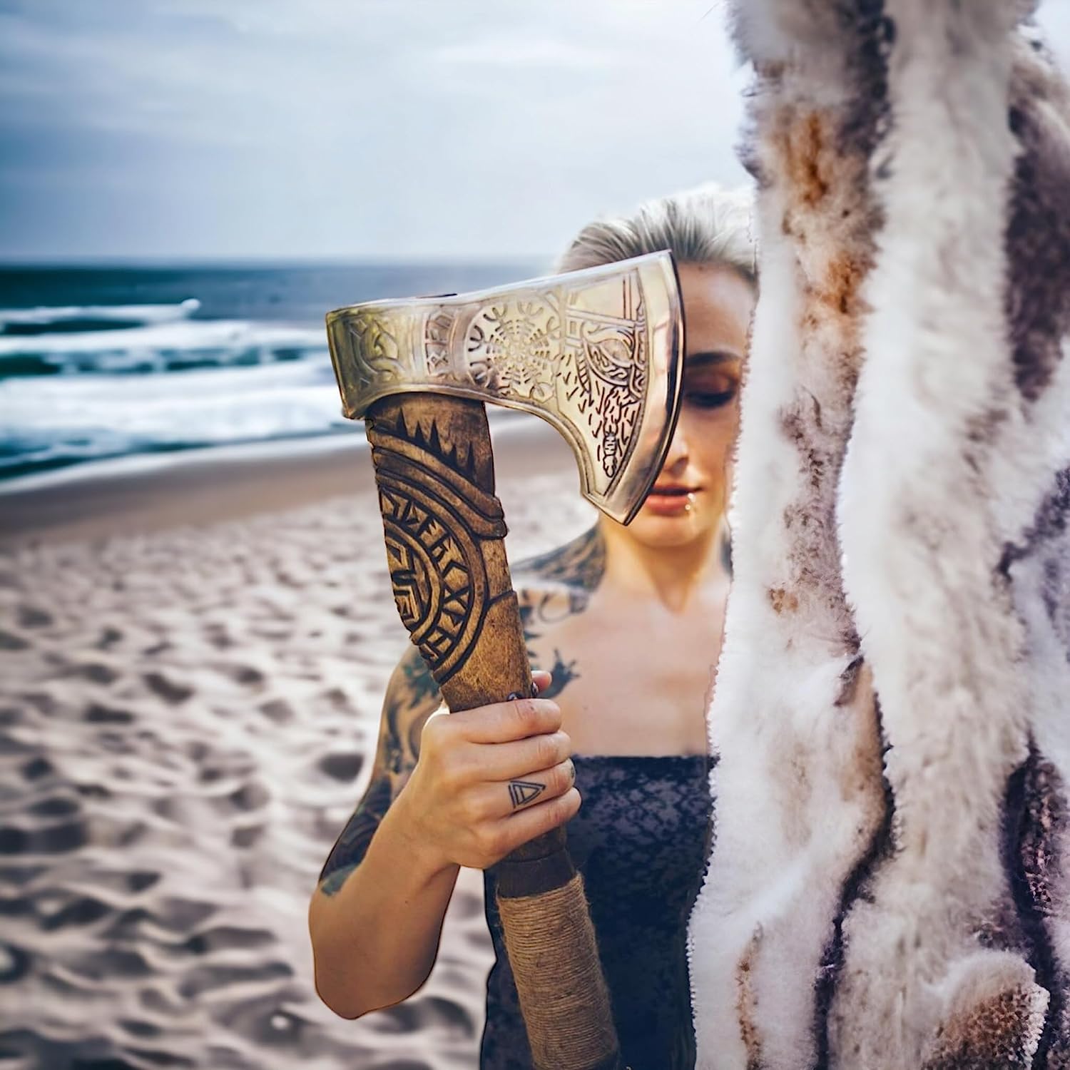 Axe – Custom Handmade Stainless Steel Viking Axe Gorgeous style ax – Solid Wood Handle with ...