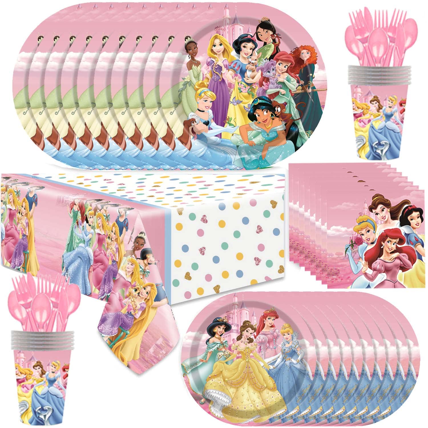 Pink Princess Birthday Party Decorations, Princess Party Supplies Set ...