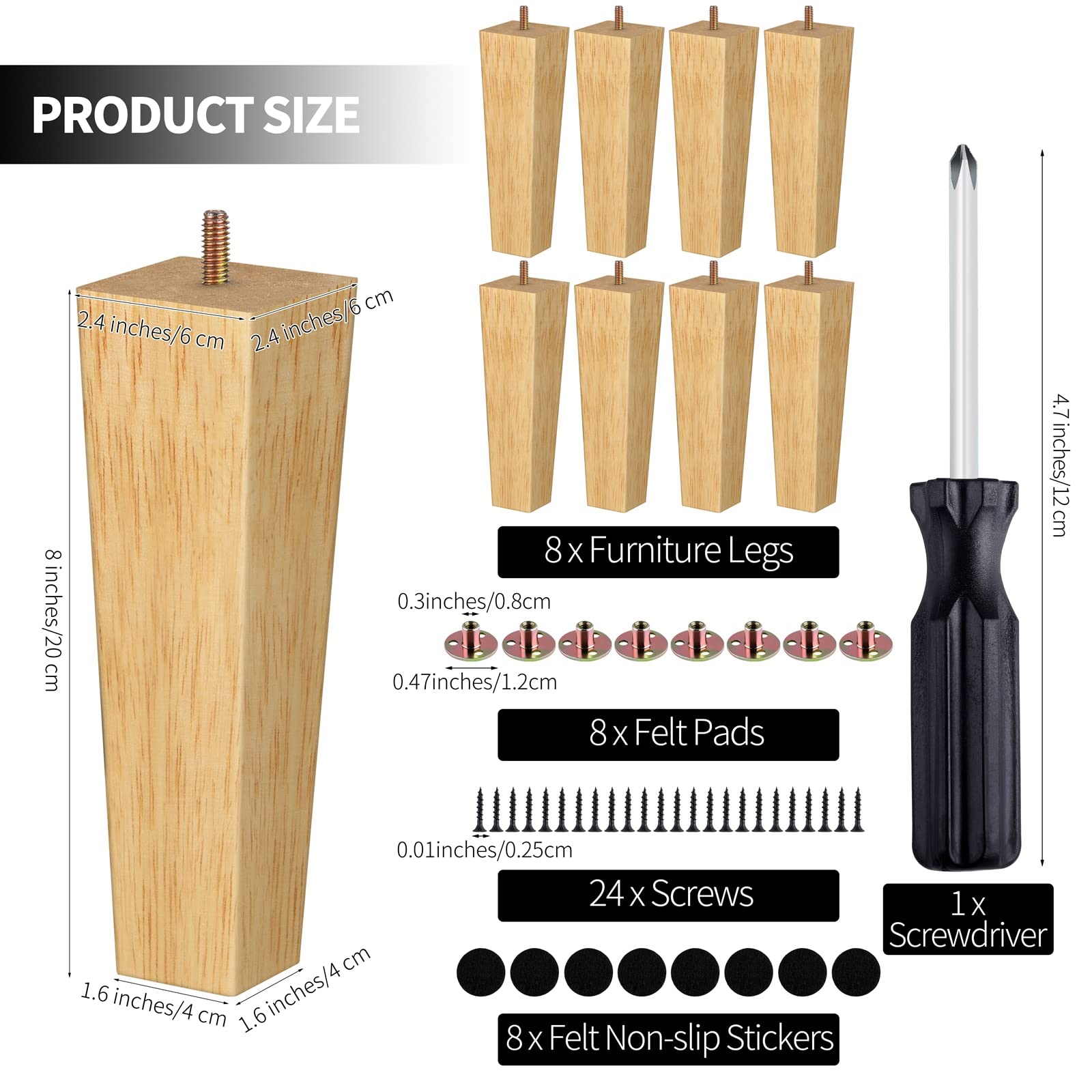 Snapklik.com : TURSTIN Set Of 8 Furniture Legs 8 Inch Square Solid Wood ...