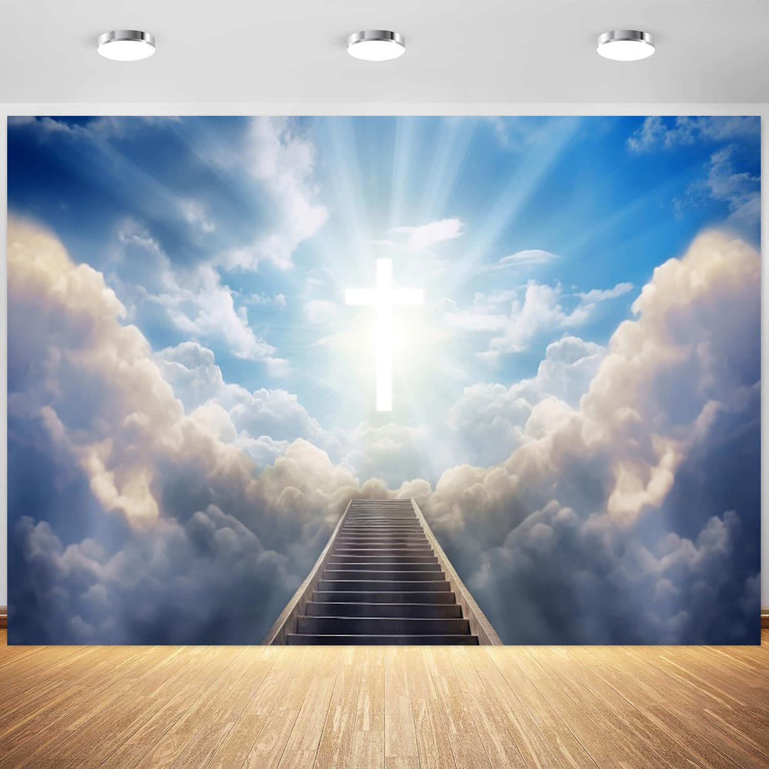 Amazon.com : 5x3ft Christian Cross Backdrop Holy Lights Heaven Sky ...