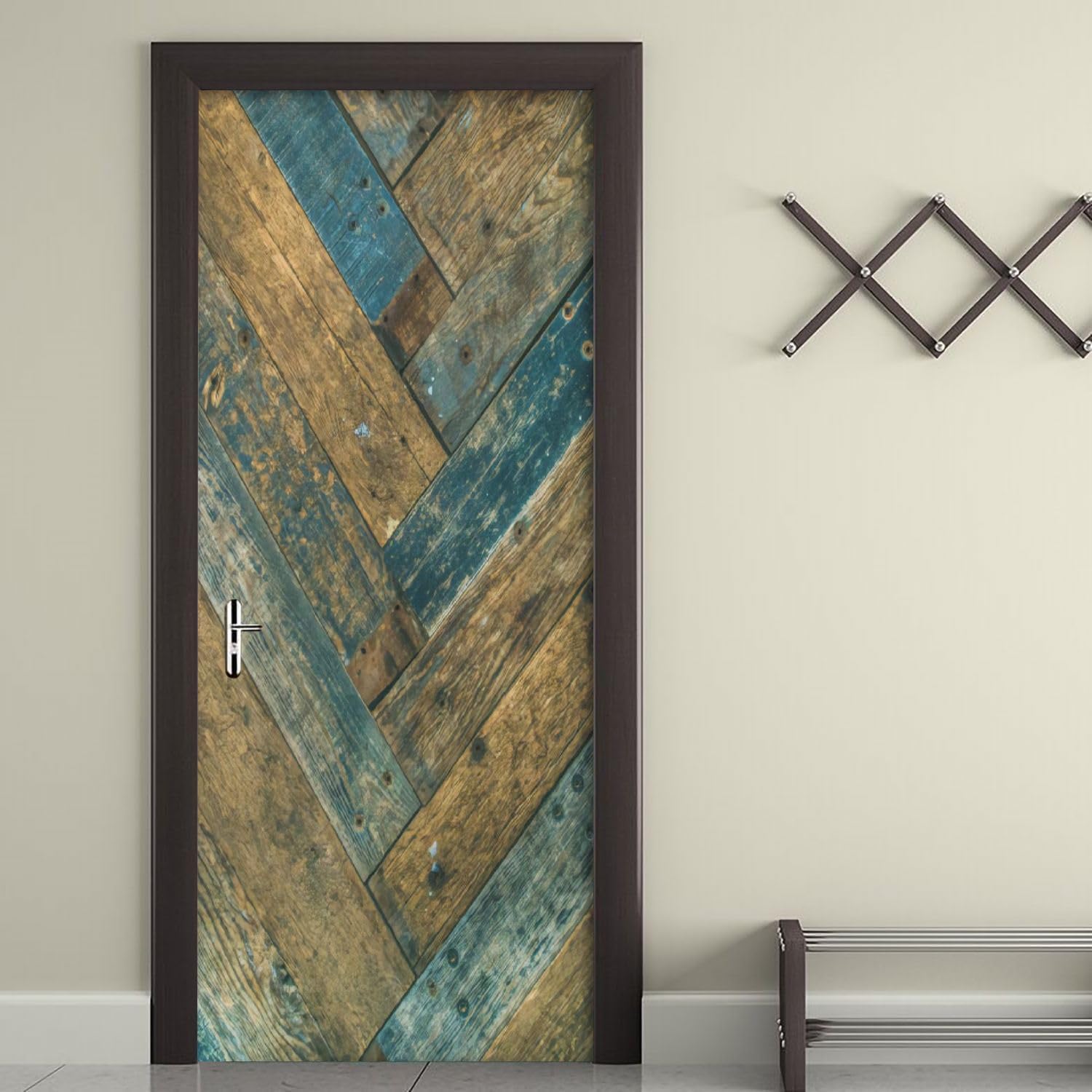 Amazon.com: Self-Adhesive Door Sticker Rustic Wooden barn Door Wall ...