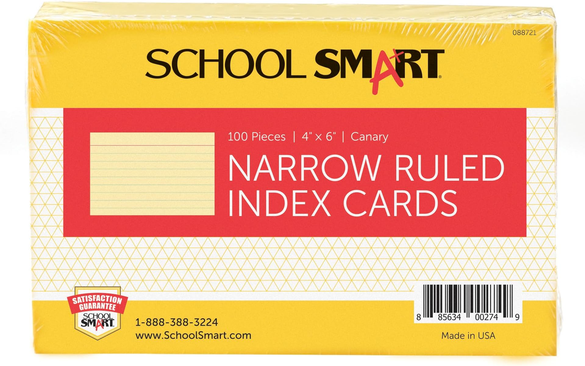 Amazon.com: School Smart Ruled Index Card, 4 x 6 Inches, Canary, Pack ...