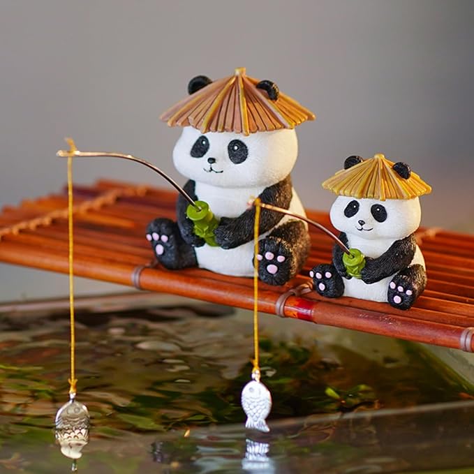 Amazon.com: 2Pcs Funny Fishing Panda Statues Resin Cute Panda Fisher ...