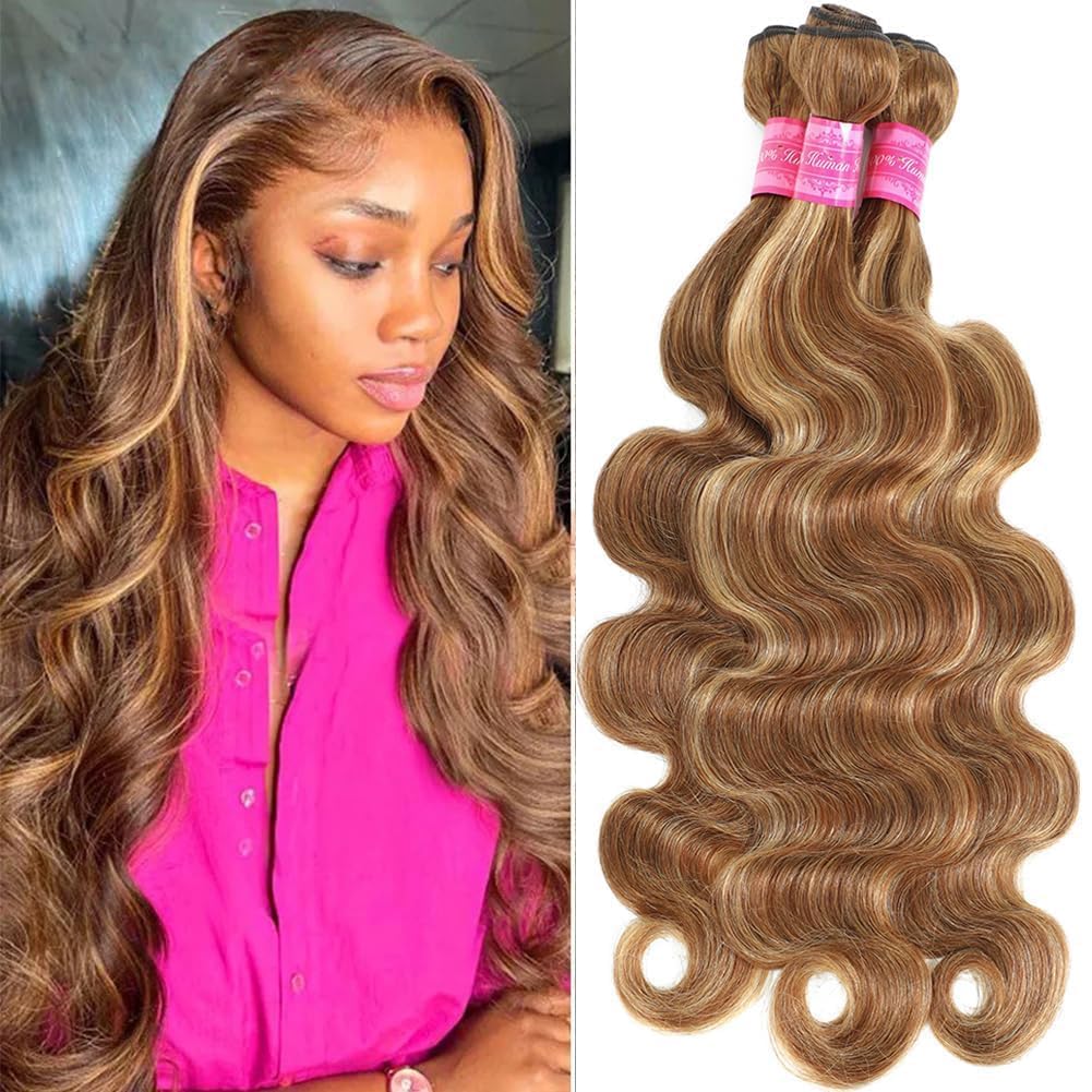 Amazon.com : Luduna Honey Blonde Highlight Body Wave Bundles 100% ...