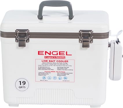 Engel 30qt Live Bait Cooler Box With 2nd Gen 2-Speed Portable Aerator ...