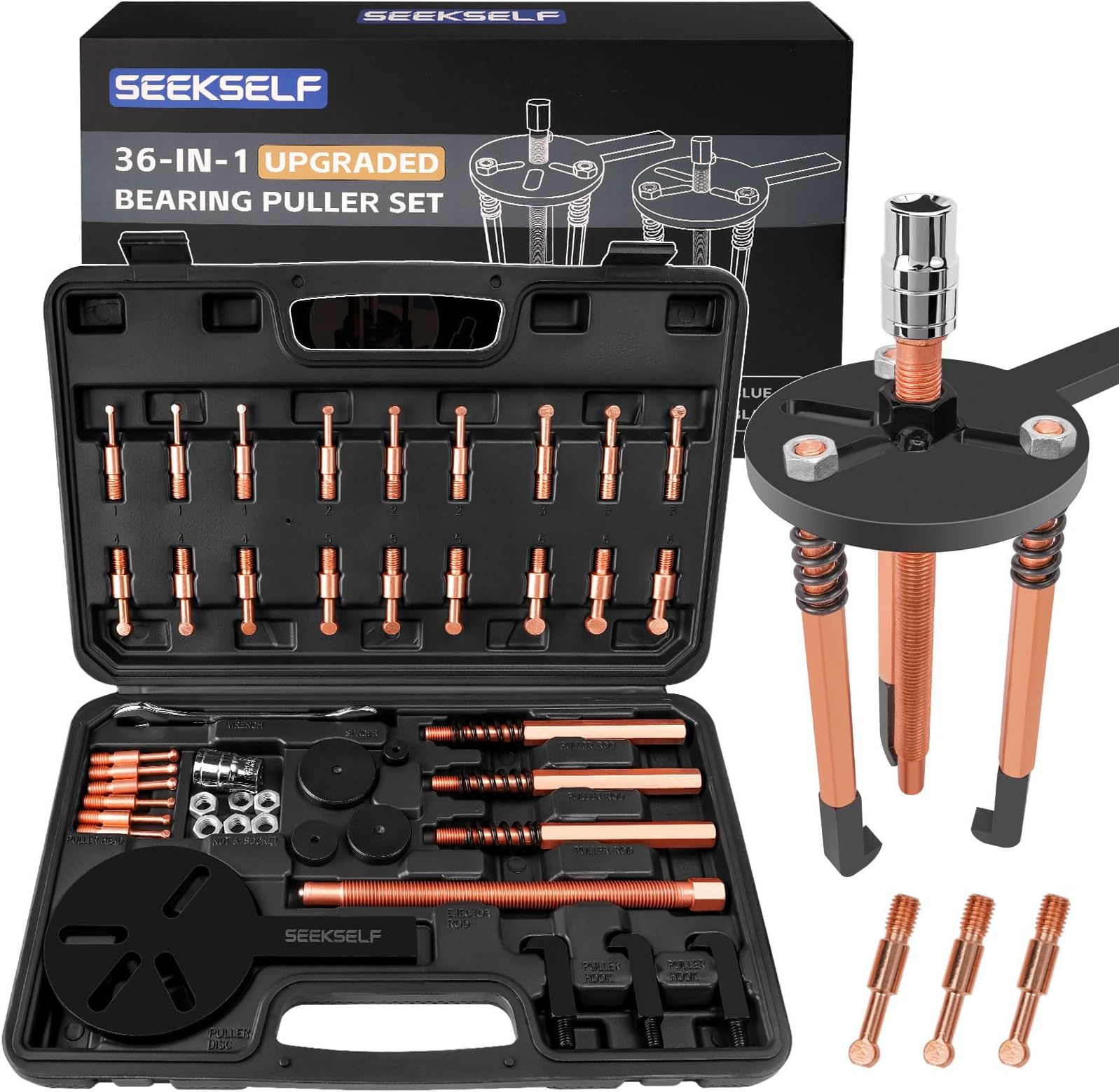 Amazon.com: SEEKSELF Blind Hole Bearing Puller Kit, 36 in 1 Inner Outer Bearing Separator Set ...