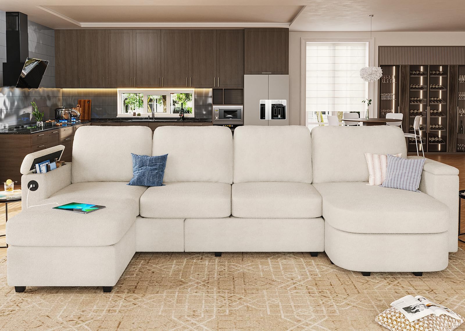 Amazon.com: FurGenius 129.9 inch Modern Large L-Shape Feather Filled ...