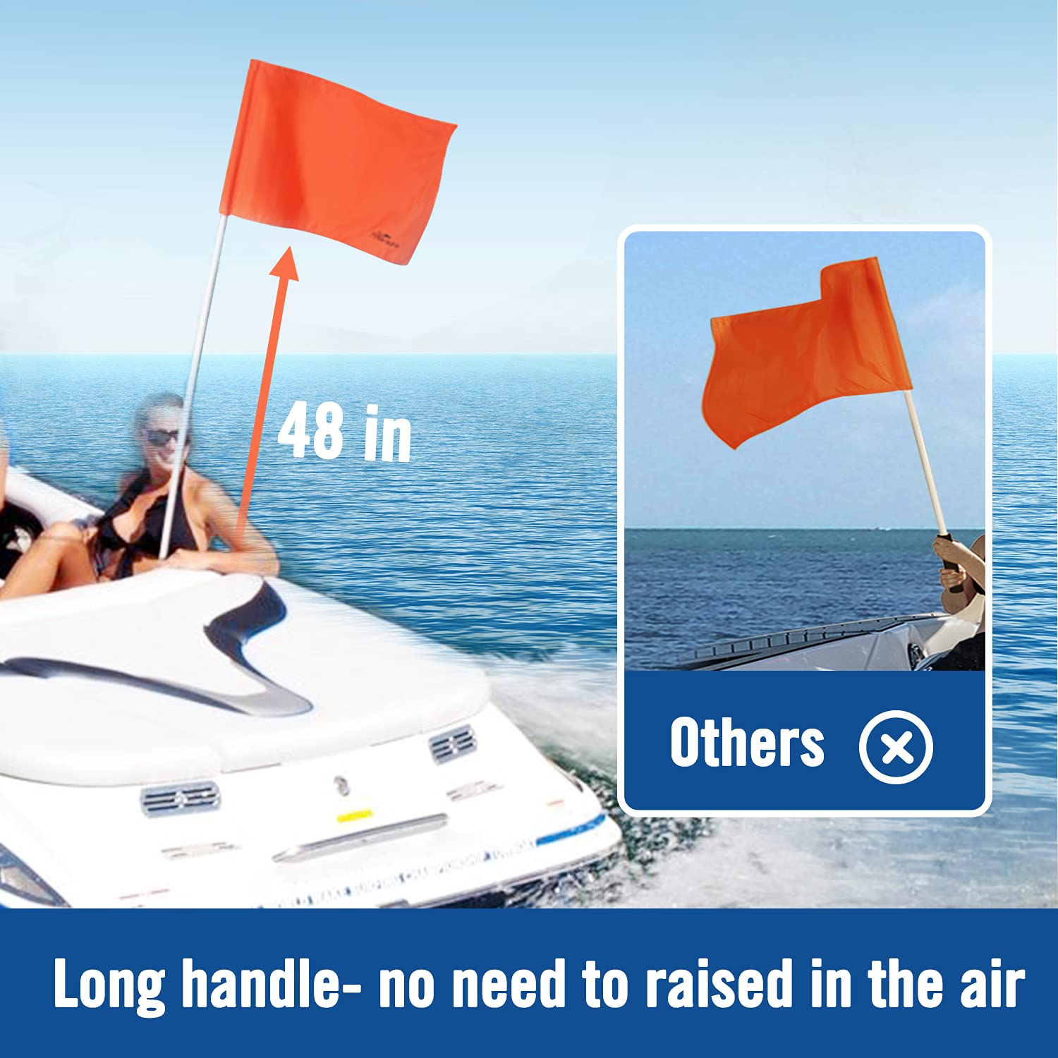 Snapklik.com : Affordura Water Ski Flag 48 Inch Orange Boat Flag 3 ...