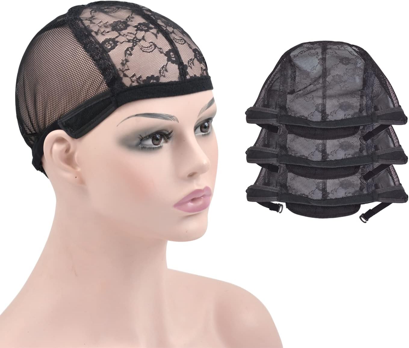 Lot de 3 bonnets de perruque en dentelle noire pour la fabrication de ...