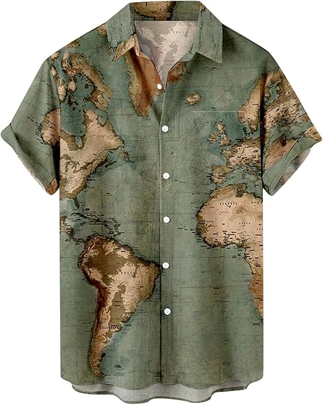 World Map Shirt Button Up 32% RABATT] 2025 Weltkarte Grafikdruck