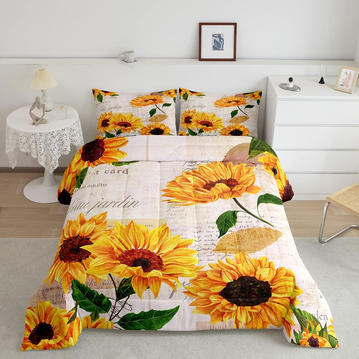 Amazon.com: Girls Sunflowers Comforter Set Twin Size Retro Yellow ...