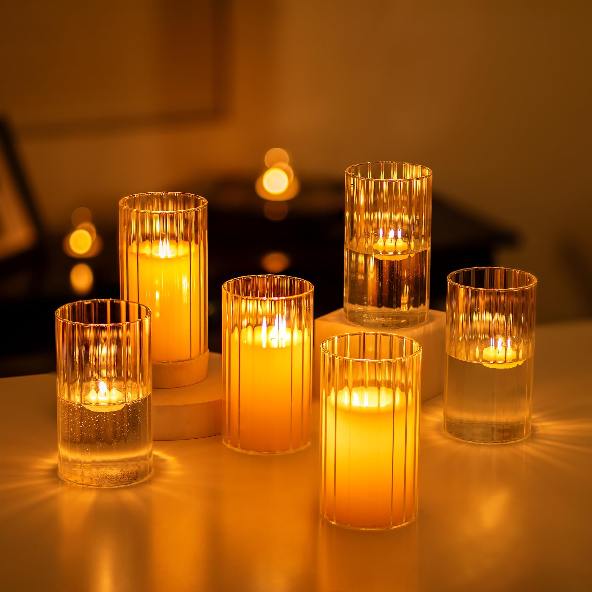 Amazon.com: 18 PCS Ribbed Hurricane Glass Candle Holders Bulk ...